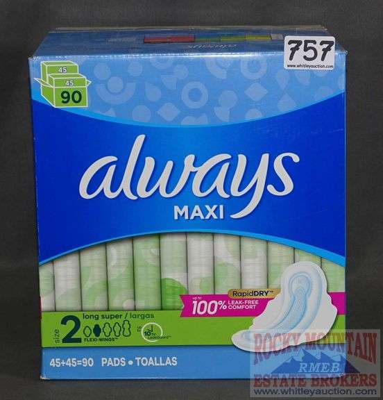 New 90 Count Always Maxi Pads. - Rocky Mountain Estate Brokers Inc.