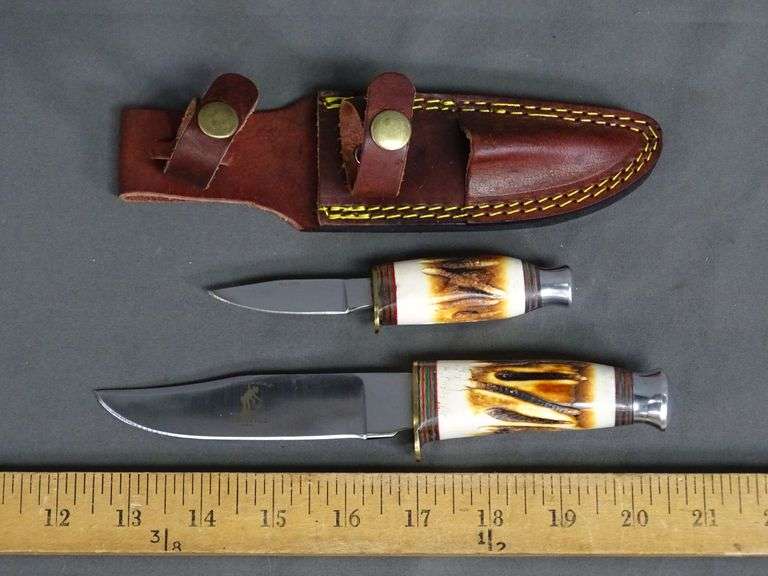 2 PC Knife Set W/ Bone Handles & Sheath. - Rocky Mountain Estate ...