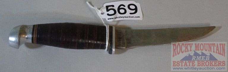 Vintage 8" Kinfolks #340 Fixed Blade Knife W/ Stacked Leather Handles ...