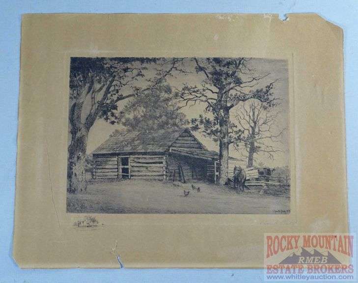 Wonderful 1890 Charles W. Post Pencil Signed Etching of Cabin Scene W ...