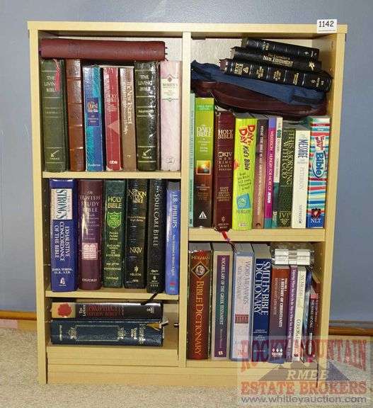 Bibles & Other Religious Books & Small Shelf. Shelf is 30"X25"X10". All ...