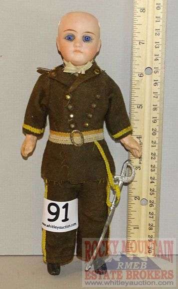 Neat Vintage Porcelain Soldier Doll W/ Hand Painted Face & Detailed ...