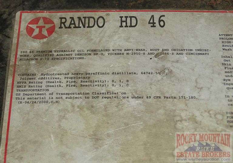 55 Gallon Drum of Rando HD 46 Hydraulic Oil, Approximately 1/4 full ...