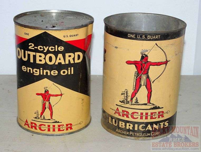 Vintage Archer 1 quart, 2 cycle outboard engine oil can-full and 1 ...