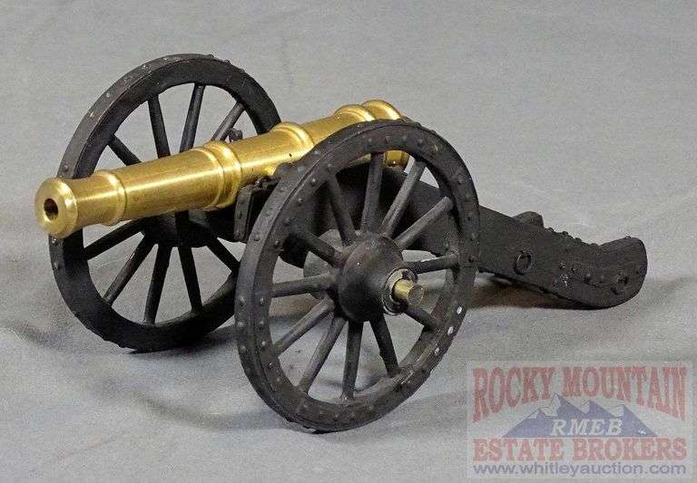 Very cool vintage cast iron cannon model with brass barrel, 8" long ...