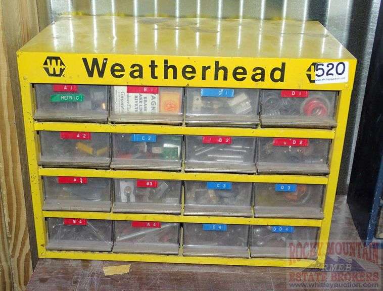 Weatherhead 16 drawer parts organizer with contents. 12"X16"X9 ...