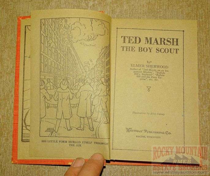 Vintage "Ted Marsh The Boy Scout" hard cover book with neat black and ...