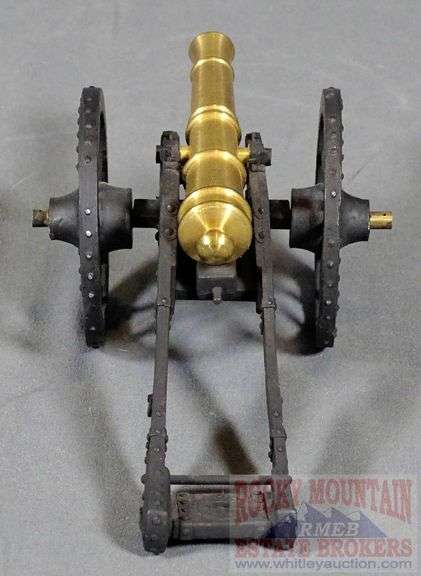 Very cool vintage cast iron cannon model with brass barrel, 8" long ...