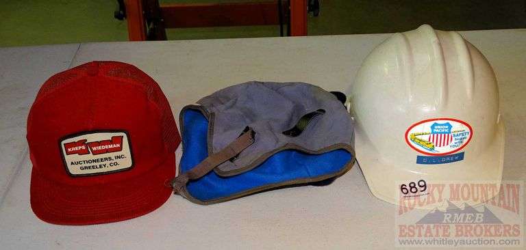 Vintage Union Pacific railroad hard hat, liners and K&W auction cap ...