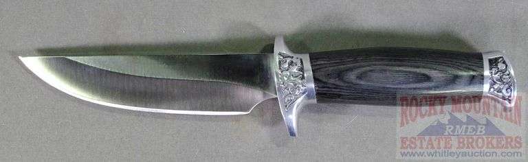 10" Straight Blade Knife with Black Paca Wood handle, fancy carved ...