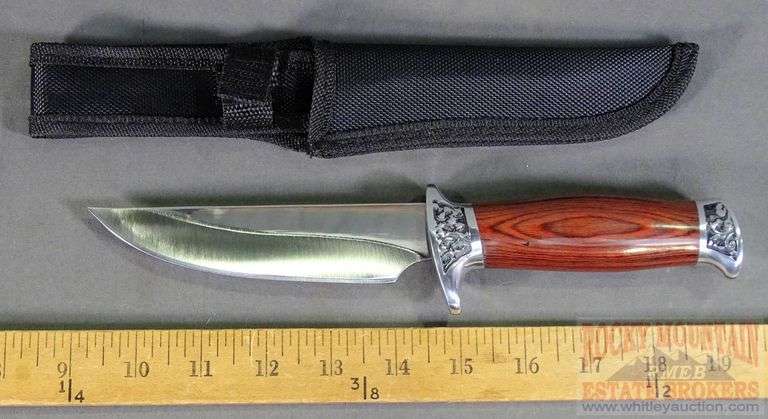 10" Straight Blade Knife with Paca Wood handle, fancy carved pommel ...