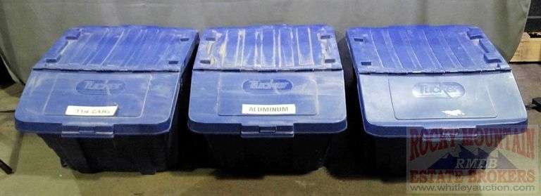 3 Tucker stackable recycle bins with lids. Each bin is 12"X16"X25". 3 ...