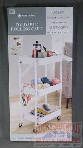 New in box, Member's Mark 3-tier foldable rolling cart. This is a great ...