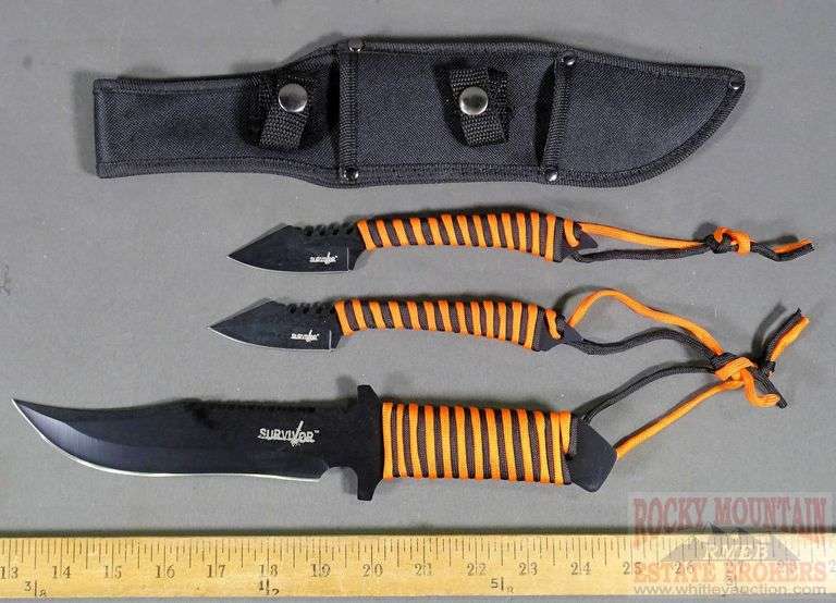 New 3 piece knife set with black treated stainless steel blades, cord ...