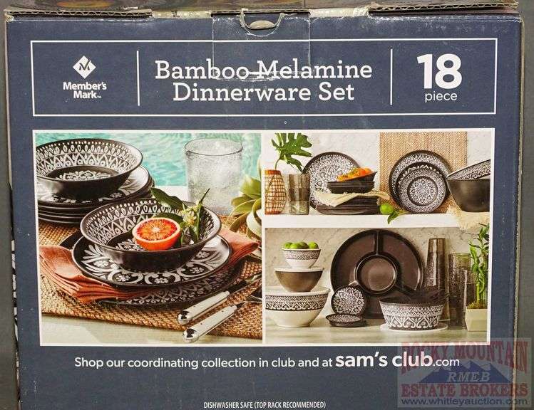 New 18 piece Member's Mark Bamboo Melamine Dinnerware Set. Break ...