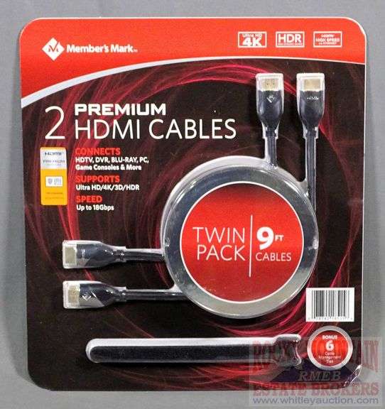 New Member's Mark pack of 2 Premium HDMI 9' Cables -Ultra HD 4K & HDR ...