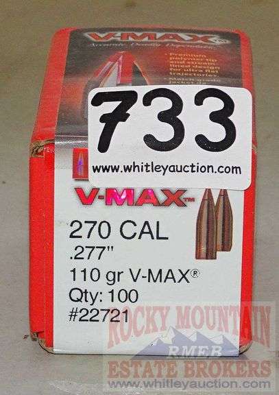 1 box of 100 Hornady .270 Cal. 110 Gr. V-MAX bullets. This is a new ...