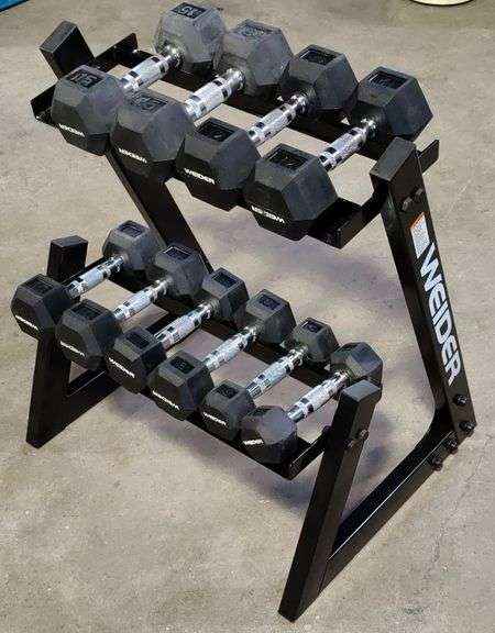 Weider 100 lbs. dumbbell set with 2-tier storage rack. - Rocky Mountain ...