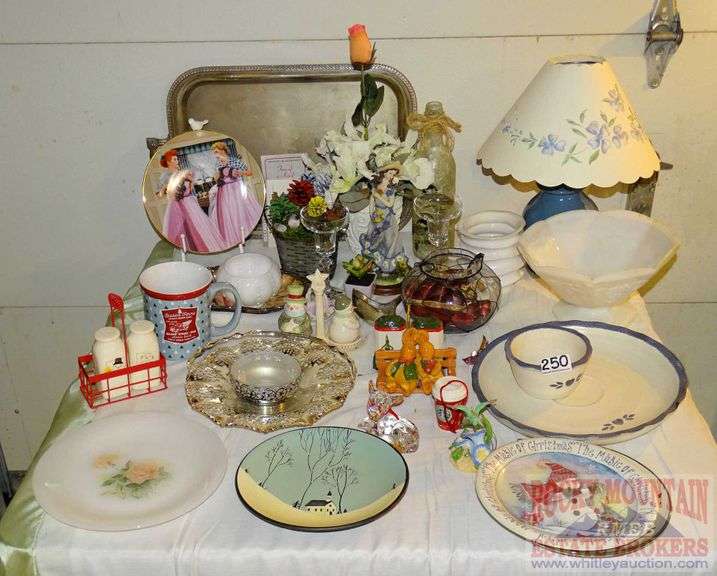 Table lamp, serving trays, candle holders, vases, salt and peppers, and ...