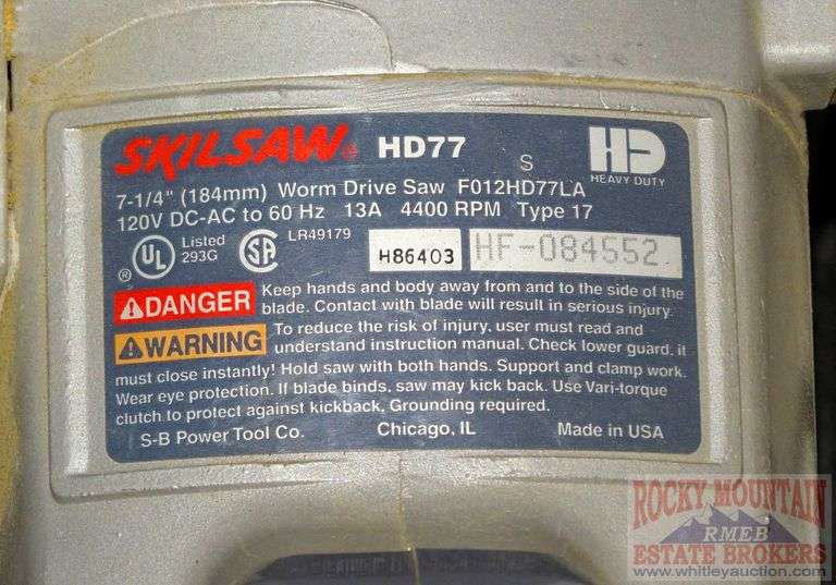 Skilsaw HD77 worm drive framing saw. - Rocky Mountain Estate Brokers Inc.