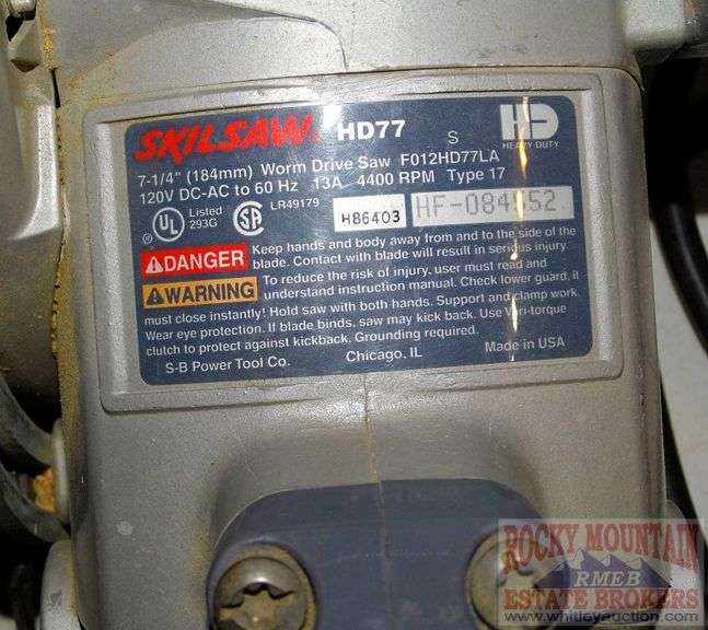 Skilsaw HD77 worm drive framing saw. - Rocky Mountain Estate Brokers Inc.