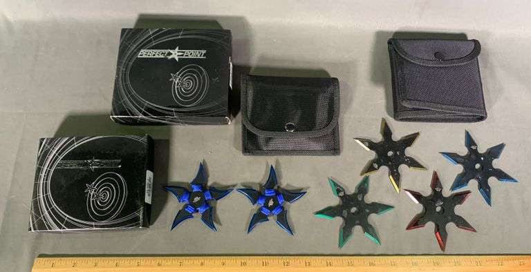 2 New Perfect Point Throwing Star sets w/ sheaths. 2 times the money ...