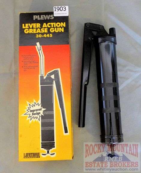 Plews grease gun, appears new. - Rocky Mountain Estate Brokers Inc.