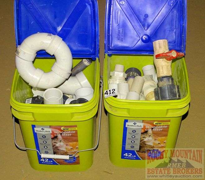 2 buckets with assorted plastic pipe fittings. Both for one money ...