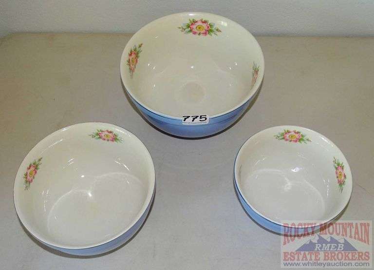 Very nice set of three Hall's Superior Quality Kitchenware Blue Rose ...
