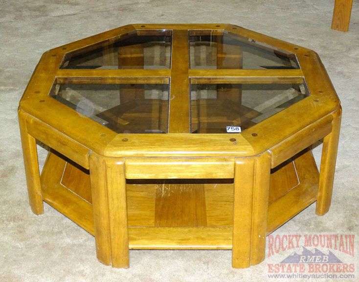 Nice octagon coffee table with beveled glass inset top. 16x39. - Rocky ...