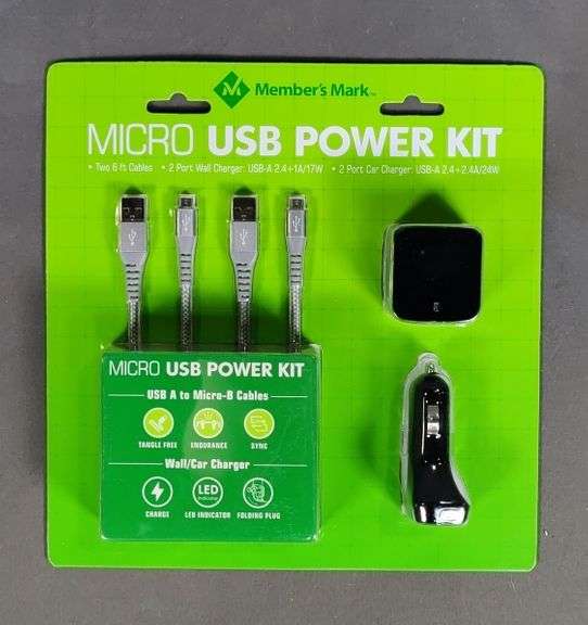 New MM micro USB power kit with two 6' cables, two port wall charger ...
