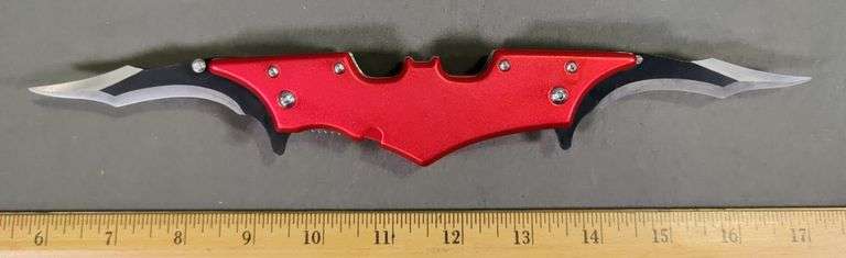 New 11" Double Blade "Batman" Knife with Red Aluminum Handles. - Rocky ...