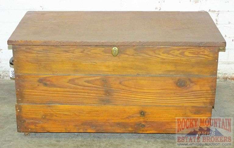 Rustic style wood trunk with fabric interior. - Rocky Mountain Estate ...