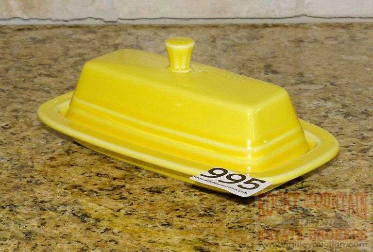 Yellow Fiesta Ware covered butter dish. - Rocky Mountain Estate Brokers ...