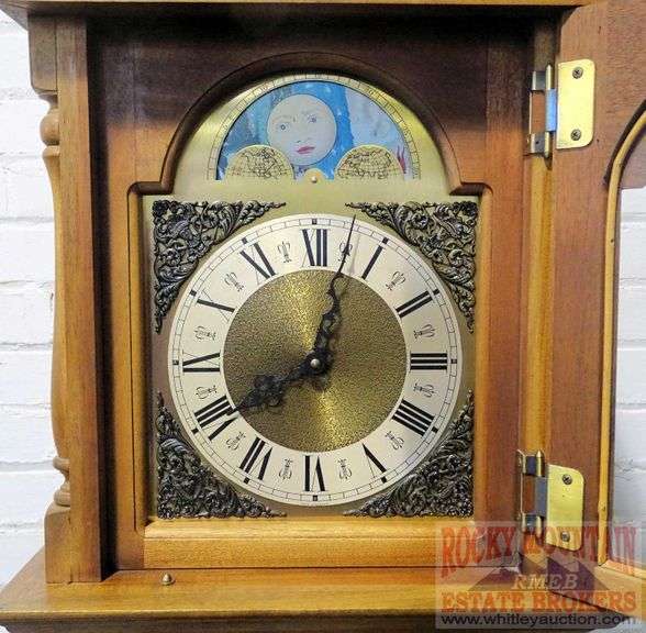 Made in Germany, 3-weight chiming grandfather clock with fancy moon ...
