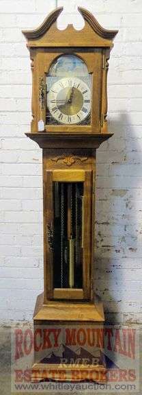 Made in Germany, 3-weight chiming grandfather clock with fancy moon ...