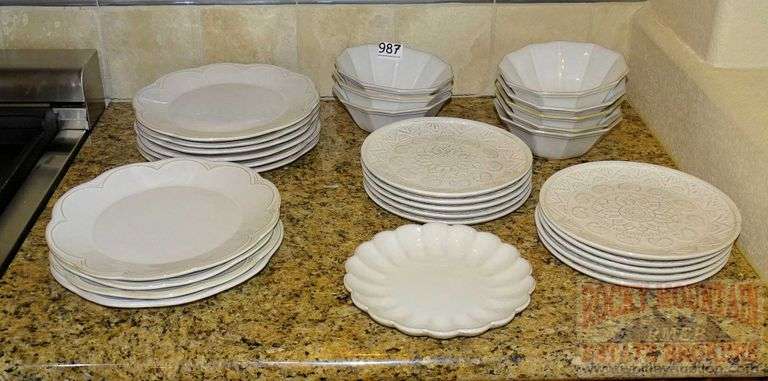 Nice Pier 1 stoneware dish set complete for 8 with extras. Set includes ...