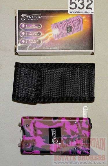 New Striker pink zebra stripe 7.5 MKV stun gun/LED flashlight combo ...