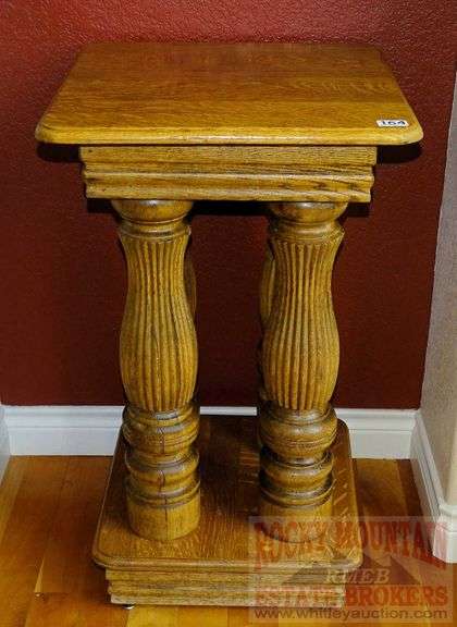 Neat antique oak 4 post stand table, 33"X19.5"X19.5". - Rocky Mountain ...