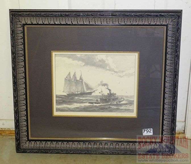 Fantastic, Gordon Grant artist signed lithograph "Picking up the Tug ...