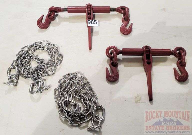 2 small ratcheting chain tighteners & 2 short chains w/ tiny shackles ...
