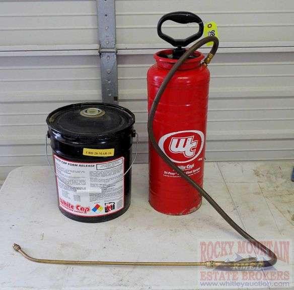 White Cap 3.5 gallon lined steel sprayer & partial bucket of White Cap ...