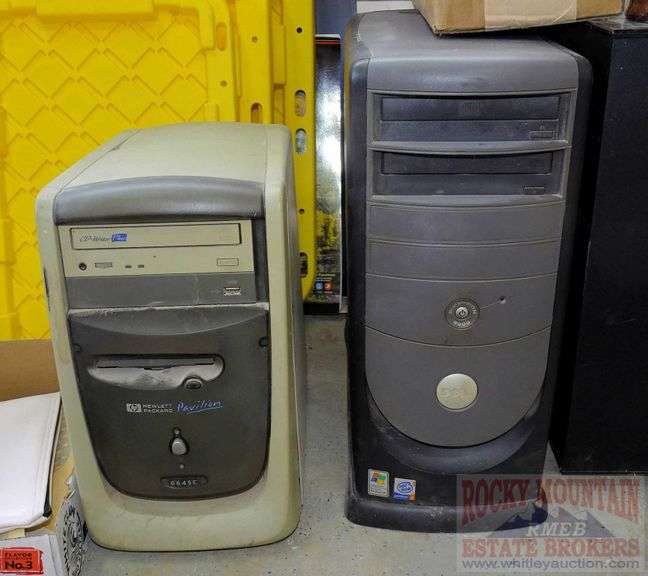 Computer towers, white board, plastic storage totes, shower chair, 5 ...