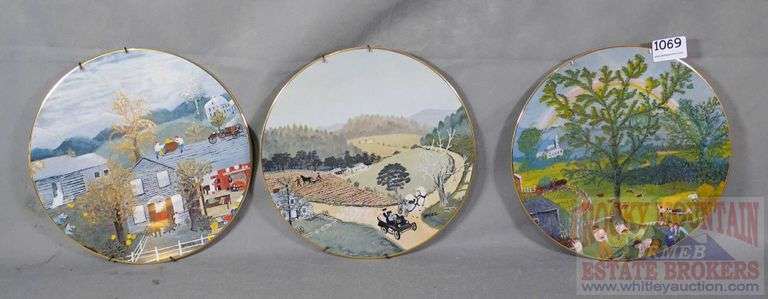 3 Royal Cornwall Limited Edition "Grandma Moses" collector's plates, 10 ...
