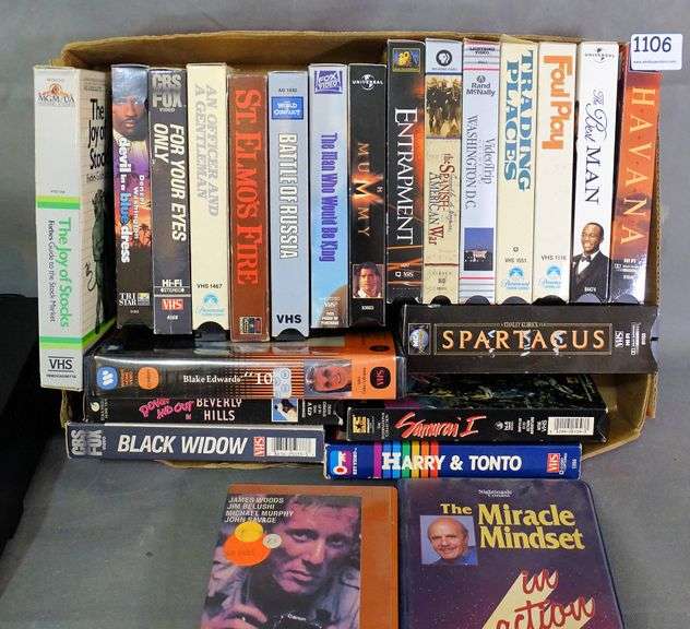 Panasonic VCR, assorted VHS tapes & VHS tape rewinder. All for one ...