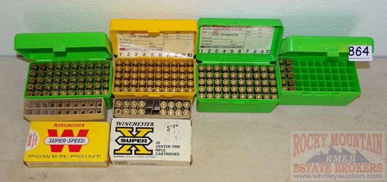 RCBS .243 reloading dies, assorted brass casing, bullets, plastic ...