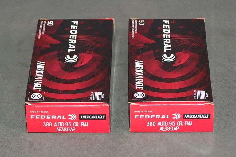 2 new boxes of 50 Federal American Eagle .380 AUTO FMJ cartridges ...