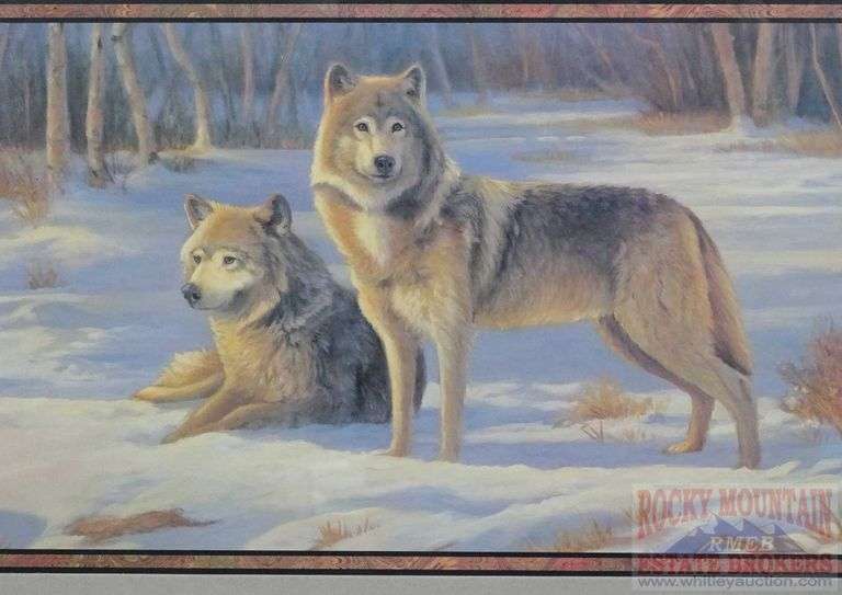 Wolf fine art print with custom matte & fancy carved frame. 18"X31 ...