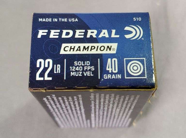 10 boxes of 50 Federal Champion .22 LR, 40 grain cartridges. 10 times ...