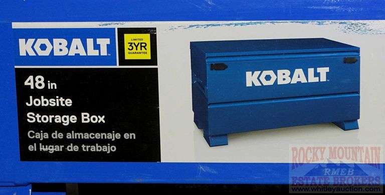 Heavy Duty Kobalt KB48 lockable steel jobsite box on wheels. Box is 28 ...